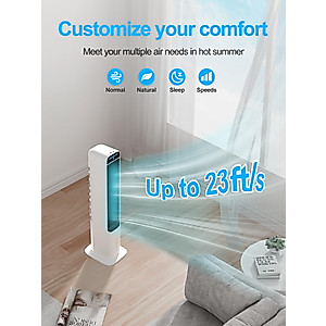 KEGIAN Cooling Fan That Blow Cold Air, Portable Evaporative Air Cooler, Swamp Cooler with 80°Oscillation, 3 Modes, 12H Timer, Remote, Bladeless Tower Fan for Home, Office, and Bedroom (41'')