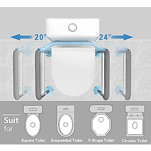 Delog Stand Alone Toilet Safety Rail - Adjustable Width & Height Fit Any Toilet, Medical Toilet Frame for Elderly Handicap Disabled, Folding Handrails
