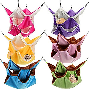 6 Pcs 3 Layers Rat Hammock Pet Cage Hammock Small Animal Hanging Hammock Ferret Cage Accessories Ferret Bed for Guinea Pig Squirrel Rat Chinchilla Sleeping and Playing (6 Colors)