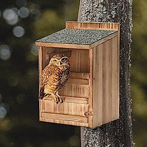Owl House,Screech Owl House with Bird Stand,Owl Nesting Box,Barn Owl Bird House,Large Handmade Wooden Rectangular Opening Bird Box,with Mounting Screws, Easy Assembly