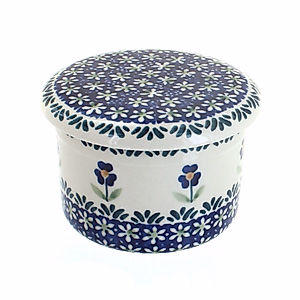 Blue Rose Polish Pottery Blue Daisy French Butter Dish