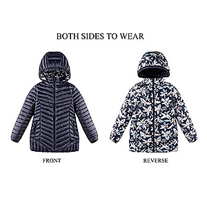 QLZ Girls Long Down Coat,Puffer Jacket, 9-10 Years,Double-sided Wear, Camouflage