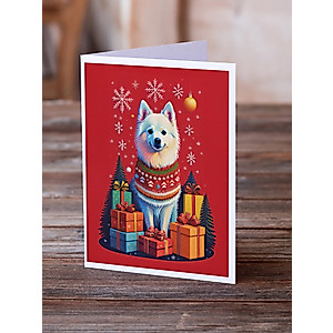Caroline's Treasures DAC3025GCA7P American Eskimo Holiday Christmas Greeting Cards Pack of 8 Blank Cards with Envelopes Whimsical A7 Size 5x7 Blank Note Cards