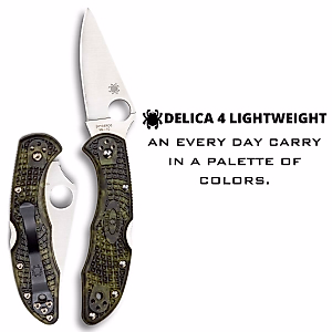 Spyderco Delica 4 Lightweight Signature Knife with 2.90" Flat-Ground Steel Blade and Zome Green FRN Handle - PlainEdge - C11ZFPGR