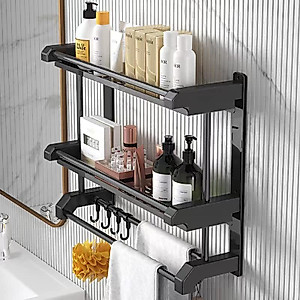 HIHIOI Bathroom rack, no punching self-adhesive hanging bathroom storage rack,black.