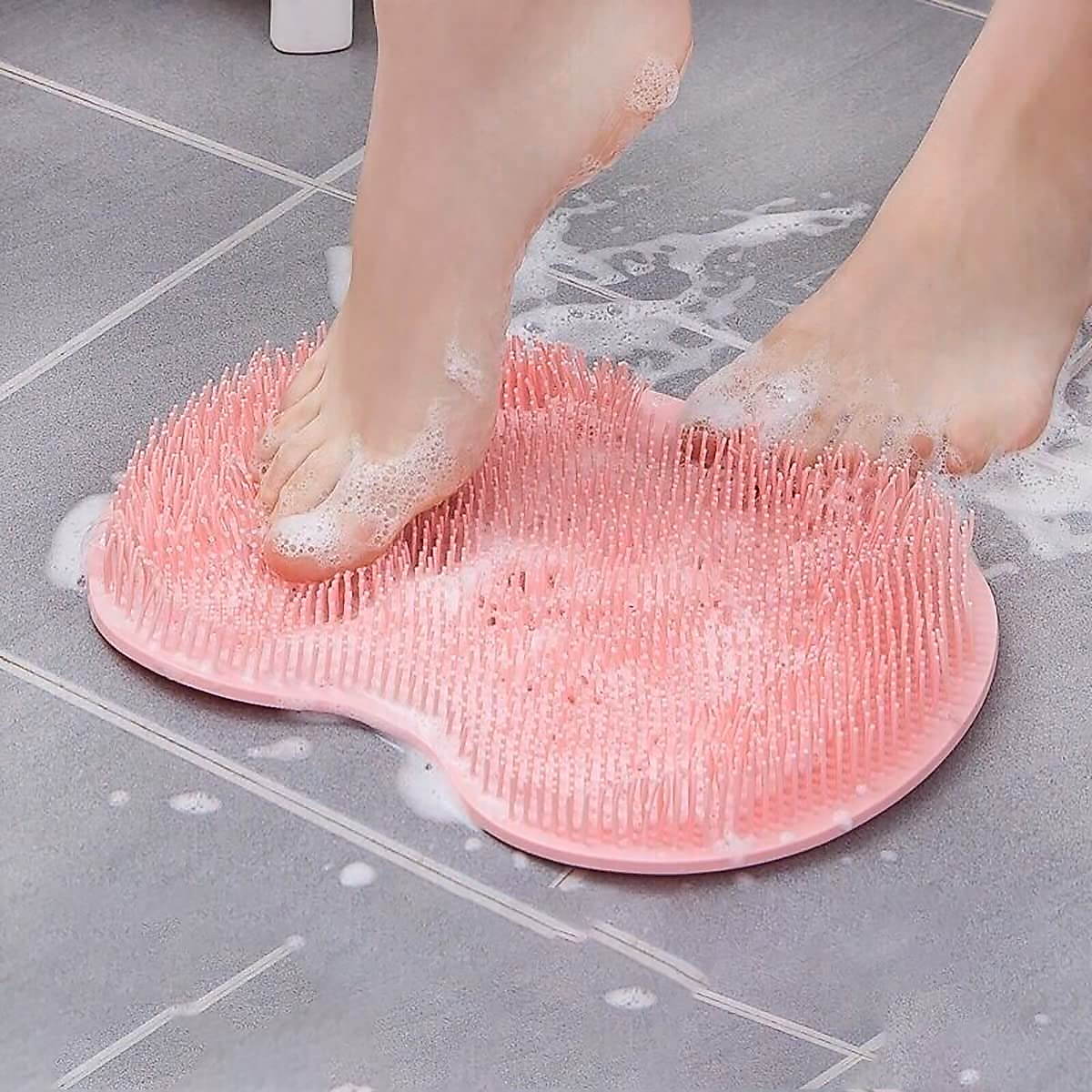 LAVIOX Silicone Bath Massage Pad, 2023 Shower Foot & Back Scrubber Wall-Mounted Back Scrubber, Silicone Bath Massage Cushion Brush with Suction Cups Bathroom Wash Foot Mat (Pink)