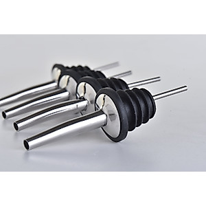 Professional Liquor Pourers Set of 4 | Free-Flow Stainless Steel Speed Bottle Pourer w/Tapered Spout - Fits Various Sizes of Liquor, Wine, Spirits, Vinegar and Olive Oil Bottles, up to 1l