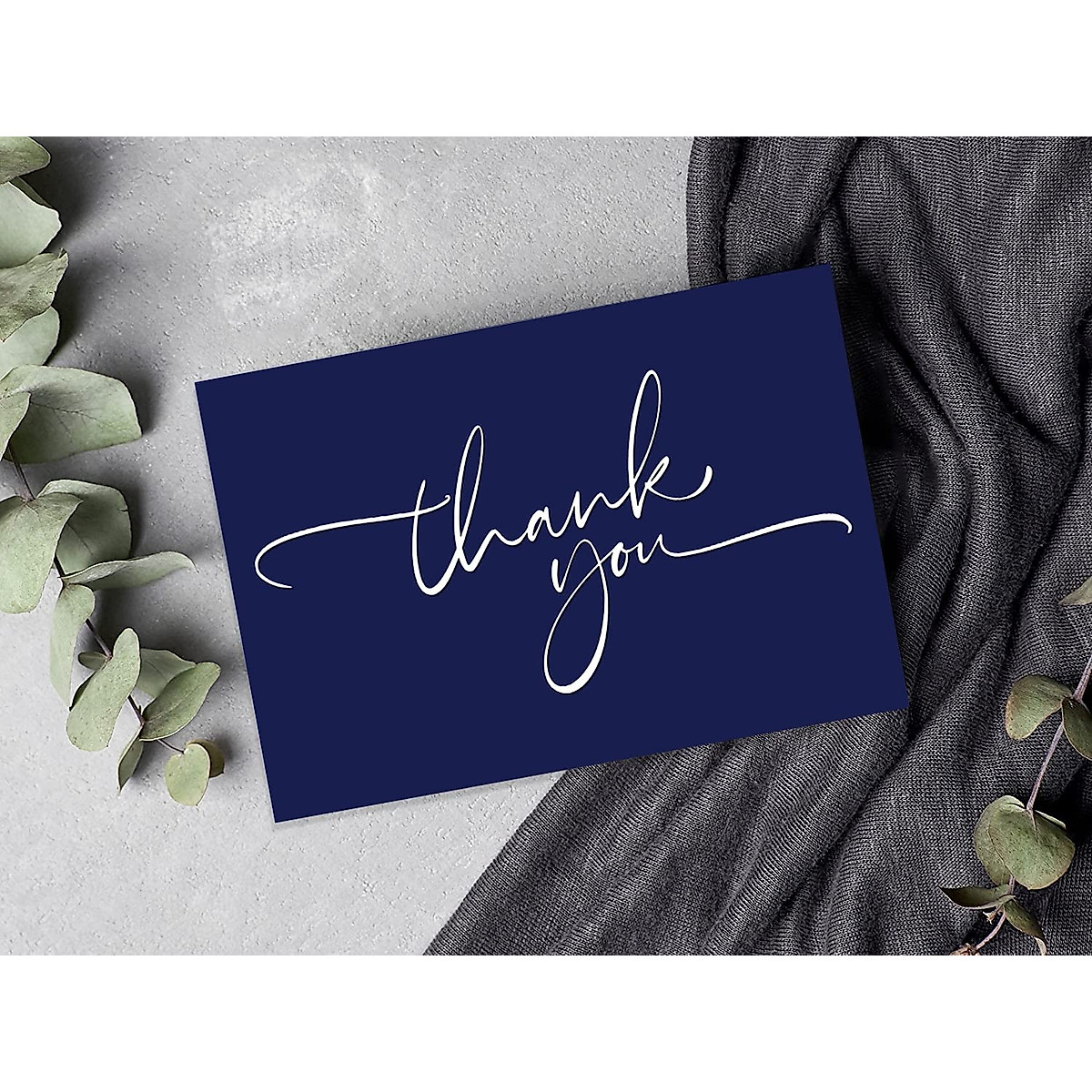 120 Classy Navy Blue Thank You Cards Bulk - Professional Looking - Thank You Greeting Notes, Blank Inside with matching Brown Kraft Envelopes & Stickers Perfect for Wedding, Business,Graduation & Much