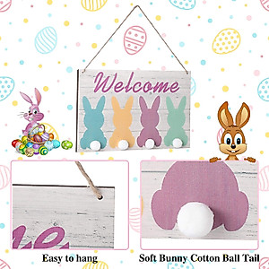 2 Pieces Happy Easter Wooden Sign Easter Hanging Wood Decor Easter Welcome Door Sign Gnome Bunny Eggs Wood Easter Decorations for Home Garden Spring Party, 12 x 7.8 Inch