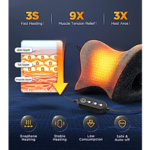 Tinhin 3S Heated Neck Stretcher for 9X Pain Relief, 3X Larger Graphene Heating Area w/Magnetic Therapy Case, Cervical Traction Device Pillow, Neck and Shoulder Relaxer Support for TMJ Spine Alignment