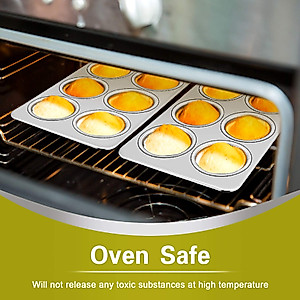 P&P CHEF Muffin Pan Cupcake Pans Set of 2, Stainless Steel Muffin Pans (6-Cups), For Mini Brownie Tart Quiches, Healthy & Durable, Quick Release & Easy Clean, Dishwasher Safe