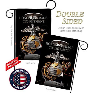 Honor Courage Commitment Garden Flag - Armed Forces Marine Corps USMC Semper Fi United State American Military Veteran Retire Official - House Banner Small Yard Gift Double-Sided 13 X 18.5