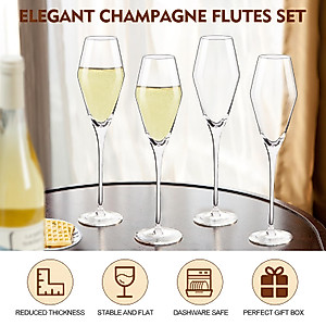Yaschmo Champagne Flutes Glasses Set of 4, 8.4 oz Hand Blown Crystal Wedding Flutes Glasses, Elegant Tulip Glasses - Ideal Gift for Wedding, Anniversary,Christmas Day (4 Count (Pack of 1))