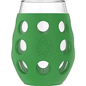 Lifefactory Wine Glass with Protective Silicone Sleeve, 4 Count (Pack of 1), Orange, Cobalt, Grass Green and Huckleberry