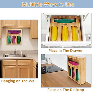 SZJHXIN Ziplock Bag Storage Organizer for Kitchen Drawer, Bamboo Ziplock Food Storage Bag Organizer, Compatible with Gallon, Quart, Sandwich and Snack Variety Size Bag