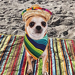 Whaline Mexican Dog Costume Accessories Cinco De Mayo Fiesta Dog Bandana Dog Straw Hat Mexican Colorful Stripe Pet Scarf Dog Bib Pet Neckerchief for Small Medium Cat Dog Carnival Party Supplies