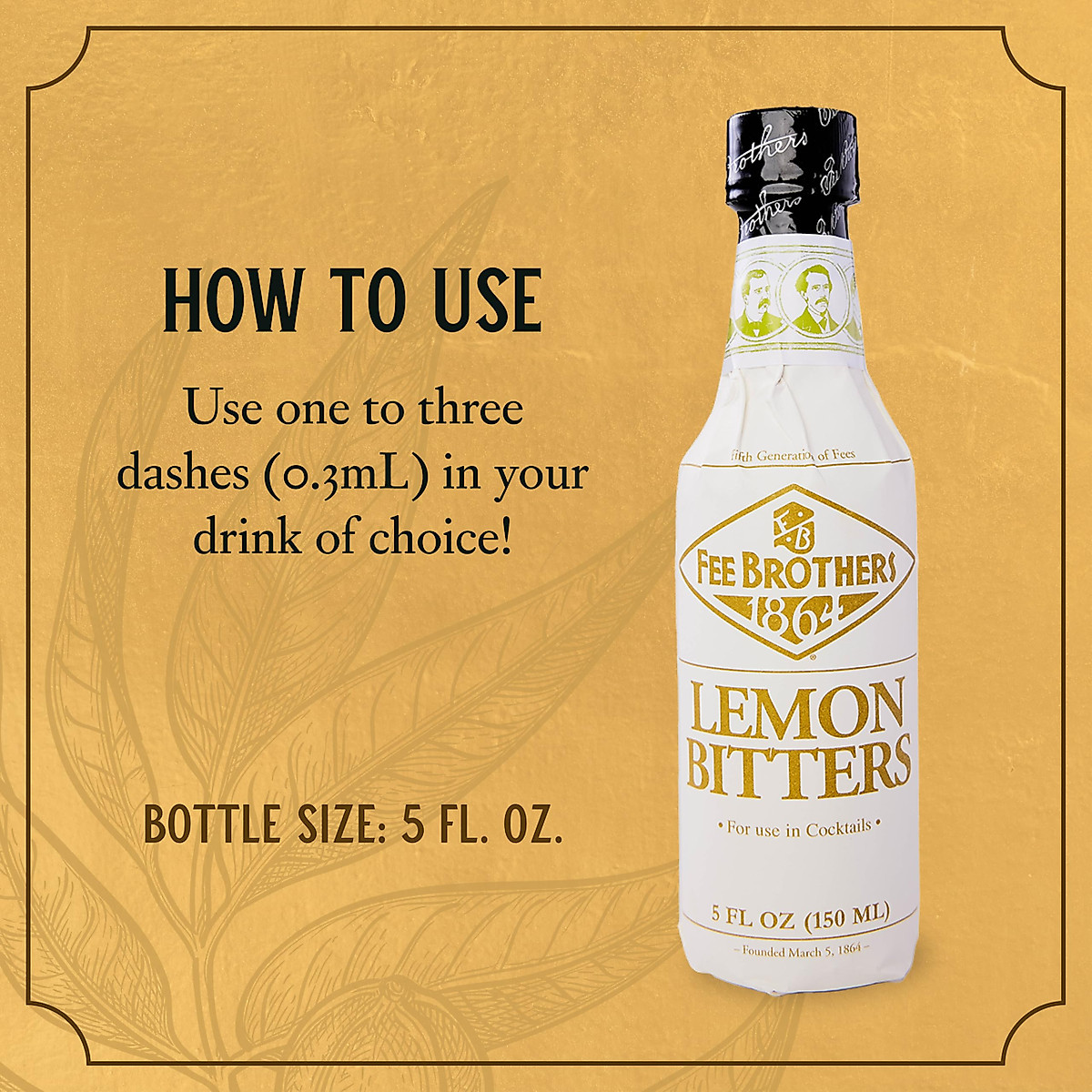 Fee Brothers Lemon Cocktail Bitters - Aromatic Cocktail Mixer & Concentrated Flavoring, Gluten Free, Vegan-Friendly, 5 fl oz