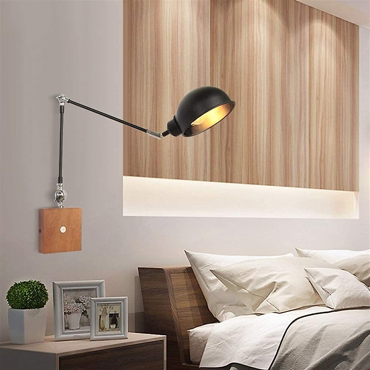 CONXEN Bedroom Wall Lights, Wall Sconces, Industrial Swing Arm Wall Lamp Wall Sconce Lighting Wall Light Fixtures Plug in Cord with On Off Switch Base Compatible with Indoor and Bedroom