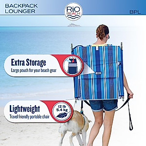 Rio Beach Portable Lay Flat Folding Backpack Beach Lounge Chair with Backpack Straps and Storage Pouch, Orange and Green