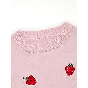 Floerns Women's Sleeveless Round Neck Cute Strawberry Sweater Vest Crop Shirt Top Pastel Pink M