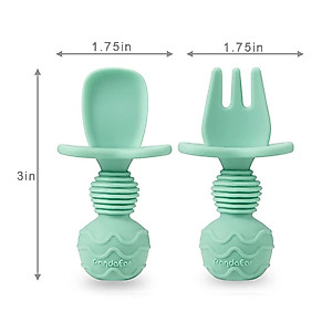 PandaEar 4 Pack Silicone Baby Spoons and Fork Feeding Set- Anti-Choke First Self Feeding Utensils for Baby Led Weaning Ages 3 Months (Cyan+Blue)