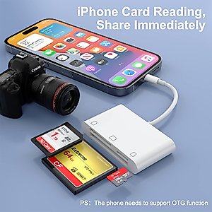 3-in-1 Lightning to CF/SD/Micro SD Card Reader for iPhone iPad,3-Slot Apple Compact Flash Memory Card Reader Adapter,Trail Game Digital Camera Viewer for iPhone 14/13/13 Pro/12/12 Pro【MFI Certified】