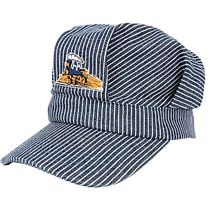 CINCKCO Adult‘s Engineer Cap Train Conductor Hat Classic Blue/White Stripes Velcro Adjustable