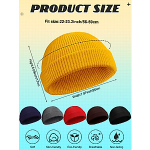SATINIOR 4 Pieces Winter Short Fisherman Beanie Hat Trawler Beanie Watch Hat Edge Skullcap for Men (Black, Brown, Yellow, Blue, Dark Grey)
