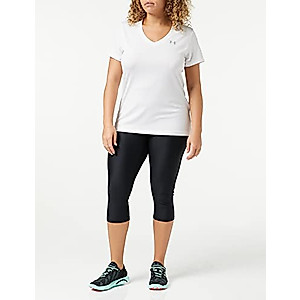 Under Armour Women's HeatGear Armour High Waisted Pocketed No-Slip Capri Leggings , Black (001)/White , X-Large