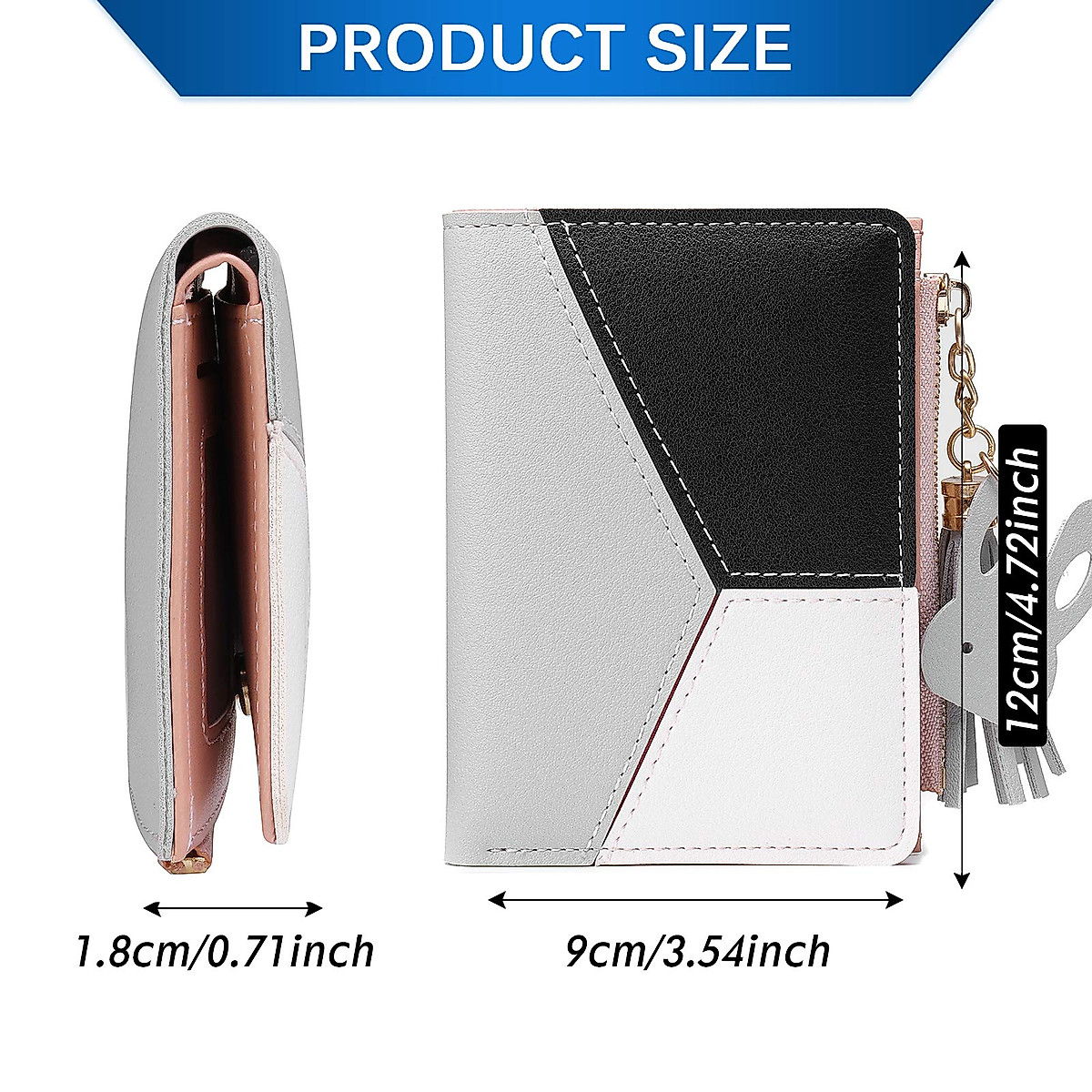 JOSEKO Women's Wallet, Small Wallet PU Multi Slots Short Card Holder Purse Wallet for Ladies Girls with Tassel Pendants Grey