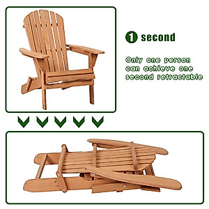 Adirondack Chair,Folding Wooden Lounger Chair，All-Weather Chair for Fire Pit/Garden/Fish with 250lbs Duty Rating，Natural