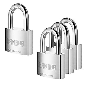 KAWAHA 41/40-4P 1-9/16 inch (40mm) High Security Stainless Steel Padlock with Key for Both Indoor and Outdoor use (SUS304 Stainless Steel, Heavy Duty, Anti-Rust) (40mm, Keyed Alike - 4 Pack)