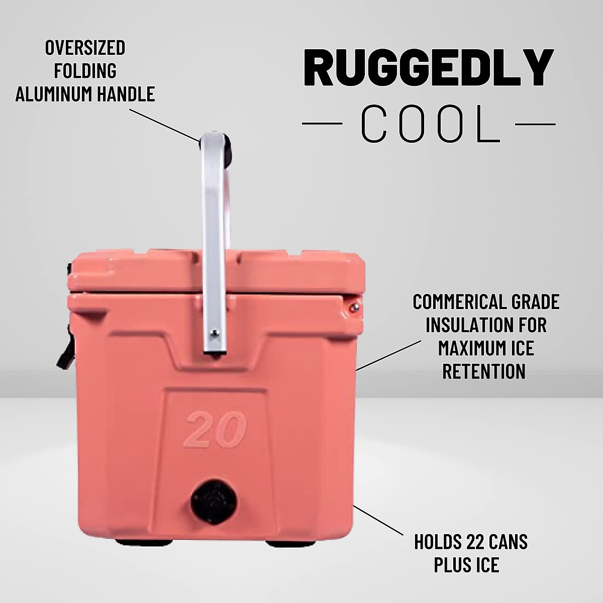 CAMP-ZERO 20L Coral Ice Chest with Molded-in Cup Holders and Folding Aluminum Handle