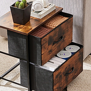 Sweetcrispy Nightstand with 2 Storage Drawers, 20" Height Small Bed Side Furniture End Table, Wooden Top Fabric Cabinet Kids Night Stand Mini Dresser for Bedroom, Closet, Entryway, Dorm