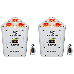 2 Rockville RF Wedge White RGBWA+UV Battery Wireless DMX DJ Up Lights+RF Remotes