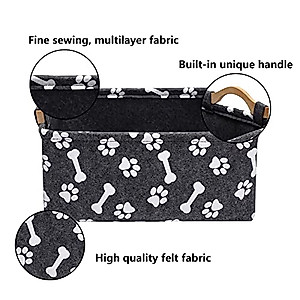Geyecete dog toy box bin storage basket bins - with Wooden Handle, Printing felt Pet supplies storage Toy Chest Storage Trunk-Gray