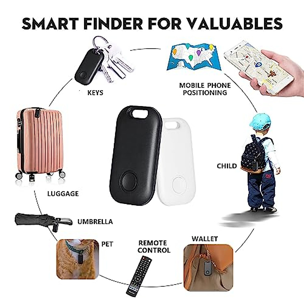 Key Finder Locator with Sound Bluetooth Tracker with Keys Chain and Key Locator for Keys Bags Wallets Pet and More Anti-Lost Device Compatible with Apple Find My Keys App (4 Pack, Black)