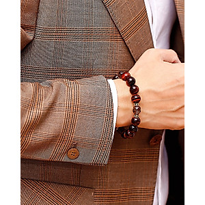 Jewever Natural Smoky Quartz Crystals with Red Tiger Eye Bracelets for Men Women Amulet Energy Healing Bring Wealth Prosperity Lucky Beads Jewelry Gifts Unisex