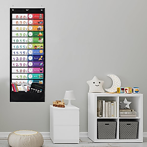 Mr. Pen- Daily Schedule Pocket Charts, 13+1 Pocket, 26 Double Sided Reusable Cards(13 Colored+13 Blanked), 12.8”x35” Pocket Chart for Classroom, Classroom Pocket Chart, Classroom Schedule Pocket Chart