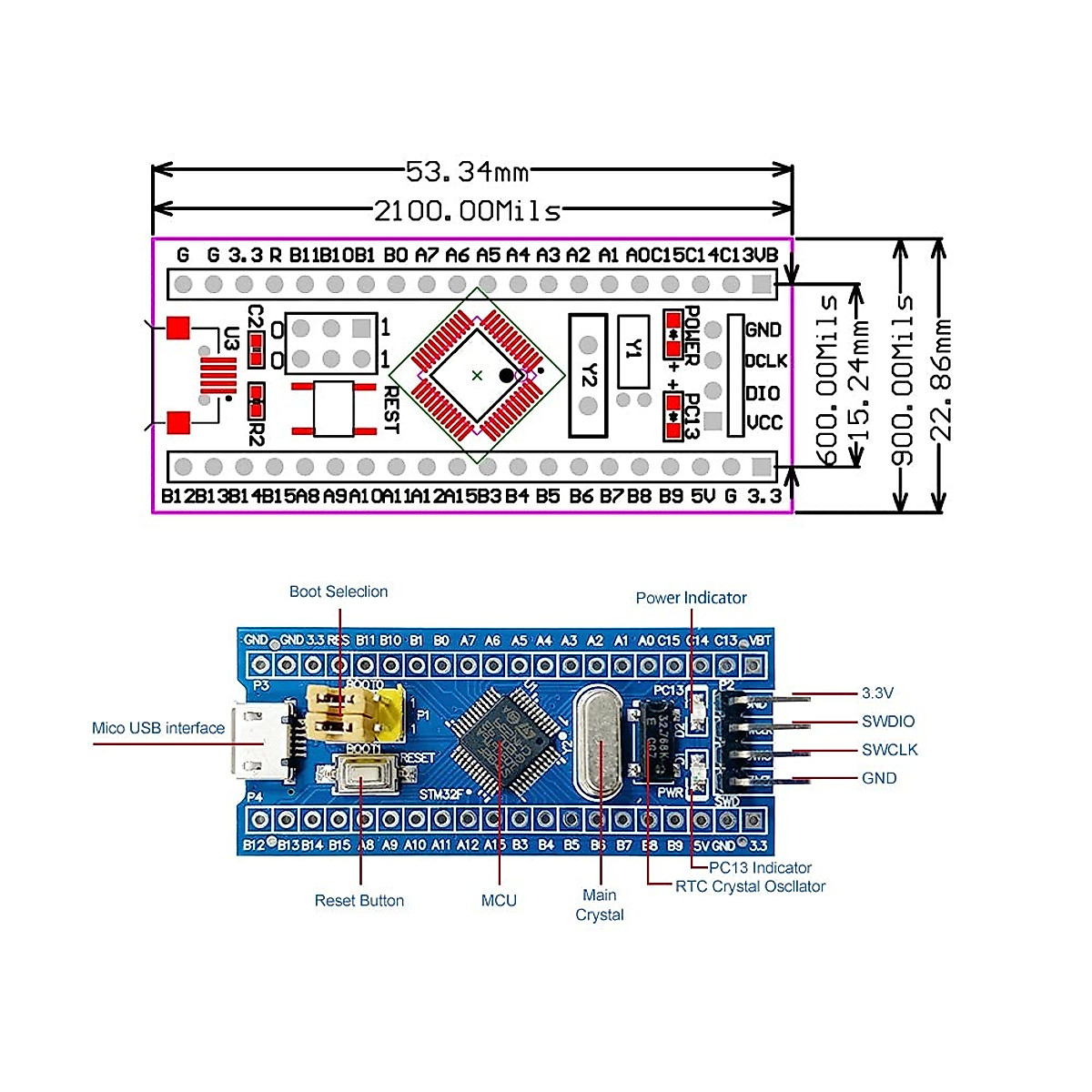 ST-Link STM32 Emulator, Aideepen ST Link V2 Programmer Unit Emulator Downloader (Random Color)+2PCS 40pin STM32F103C6T6 ARM STM32 SWD Minimum System Board