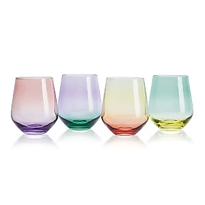 Mikasa Chroma Set of 4 Stemless Wine Glasses, 13 Ounce, Rainbow