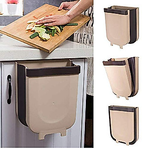 Creative Trash Bin Folding Waste Bins Kitchen Garbage Bin Fruits Vegetable Rubbish Container Foldable Car Trash Can Wall Mounted Door Hanging Trash Can Bathroom Waste Storage Bucket Organizer (Brown)