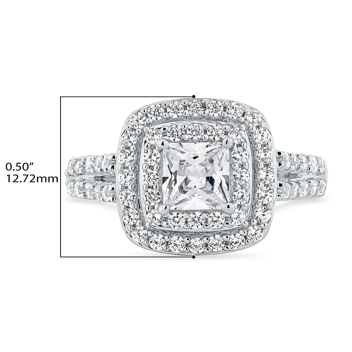 .925 Sterling Silver Cushion Cut Cubic Zirconia Split Shank Double Halo Engagement Ring - Size 9