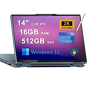 Lenovo Yoga 7i 14 2-in-1 Laptop 14" 2.2K IPS Touchscreen (300 nits, 100% sRGB, TÜV Low Blue Light) 12th Gen Intel 10-Core i7-1255U 16GB RAM 512GB SSD Backlit Fingerprint Thunderbolt Win11 Blue + Pen