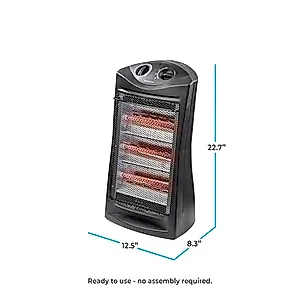 Comfort Zone Electric Quartz Radiant Tower Space Heater with Adjustable Thermostat, Overheat Protection, Energy Efficient, & Tip-Over Switch, Ideal for Home, Bedroom, & Office, 1,500W, CZQTV008EBK