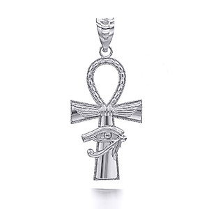 Textured 14K White Gold Ankh Cross Eye of horus Faith Evil Eye Pendant