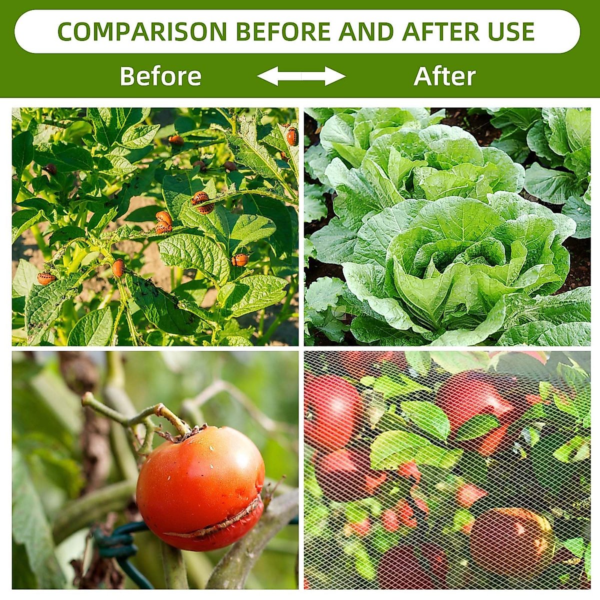 PDGROW Garden Mesh Netting for Plants, 4 Pack Insect Bird Barrier Netting Mesh with Drawstring, 3.3x2.6 FT Garden Bug Netting Plant Cover for Protect Fruit Tree Vegetable Flower