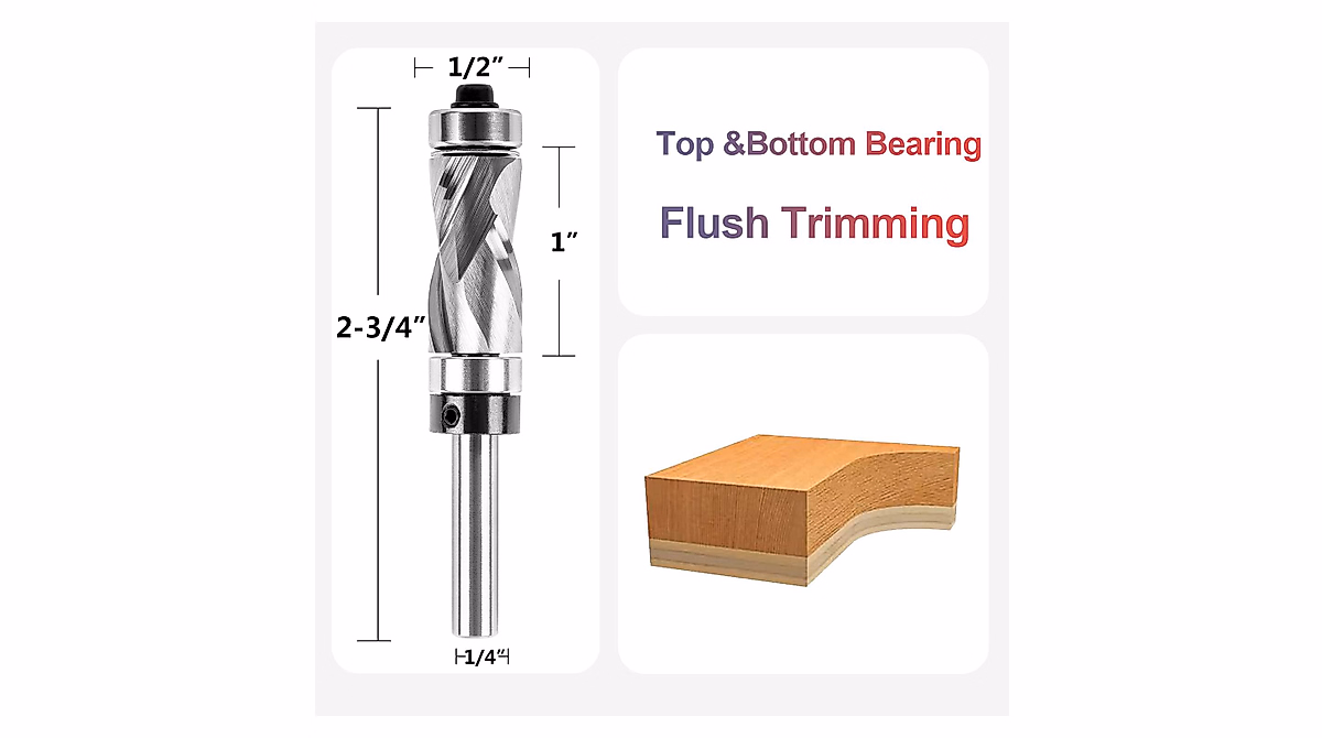 SpeTool Carbide Compressiom Flush Trim Router Bit Top & Bottom Bearing ...