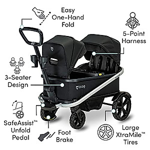 BOB Gear Renegade Canopy Stroller Wagon with 3 Seats, 5-Point Harness System, All-Terrain Tires, and Push and Pull Handle, Nightfall