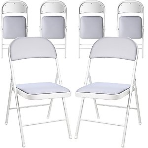 6 Pack Folding Chairs with Padded Cushions and Back Metal Frame Foldable Chairs with Padded Seats Portable Commercial Seat for Office Indoor Outdoor Meeting Wedding Party Event (White, Grey)